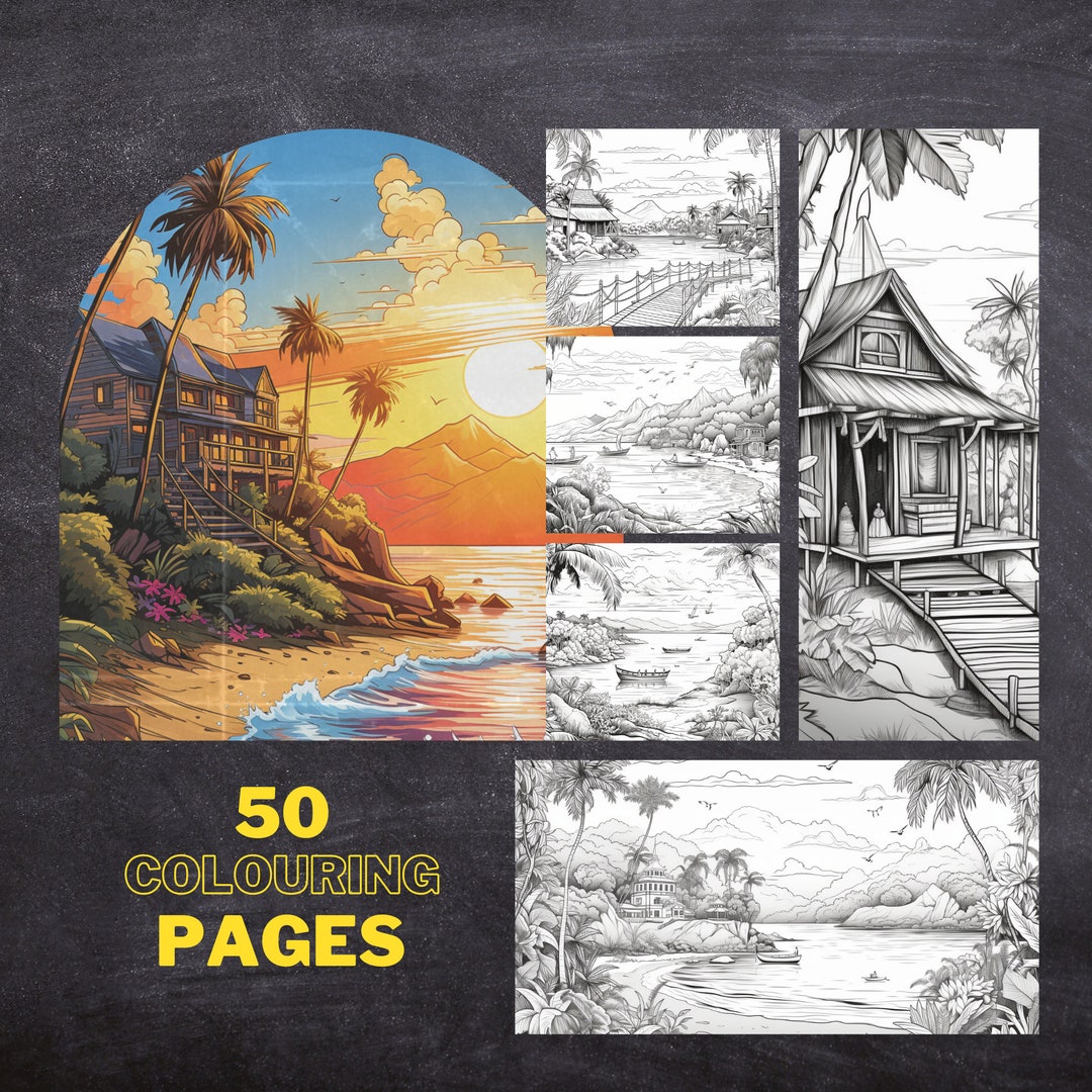 50 Beach Colouring Pages for Adults, Amazing Patterns for Stress Relief ...
