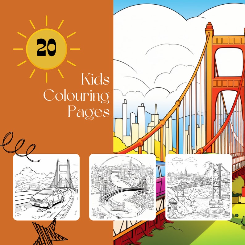 20 Bridges Kids Colouring Pages, Amazing Patterns, Kids Colouring Book ...