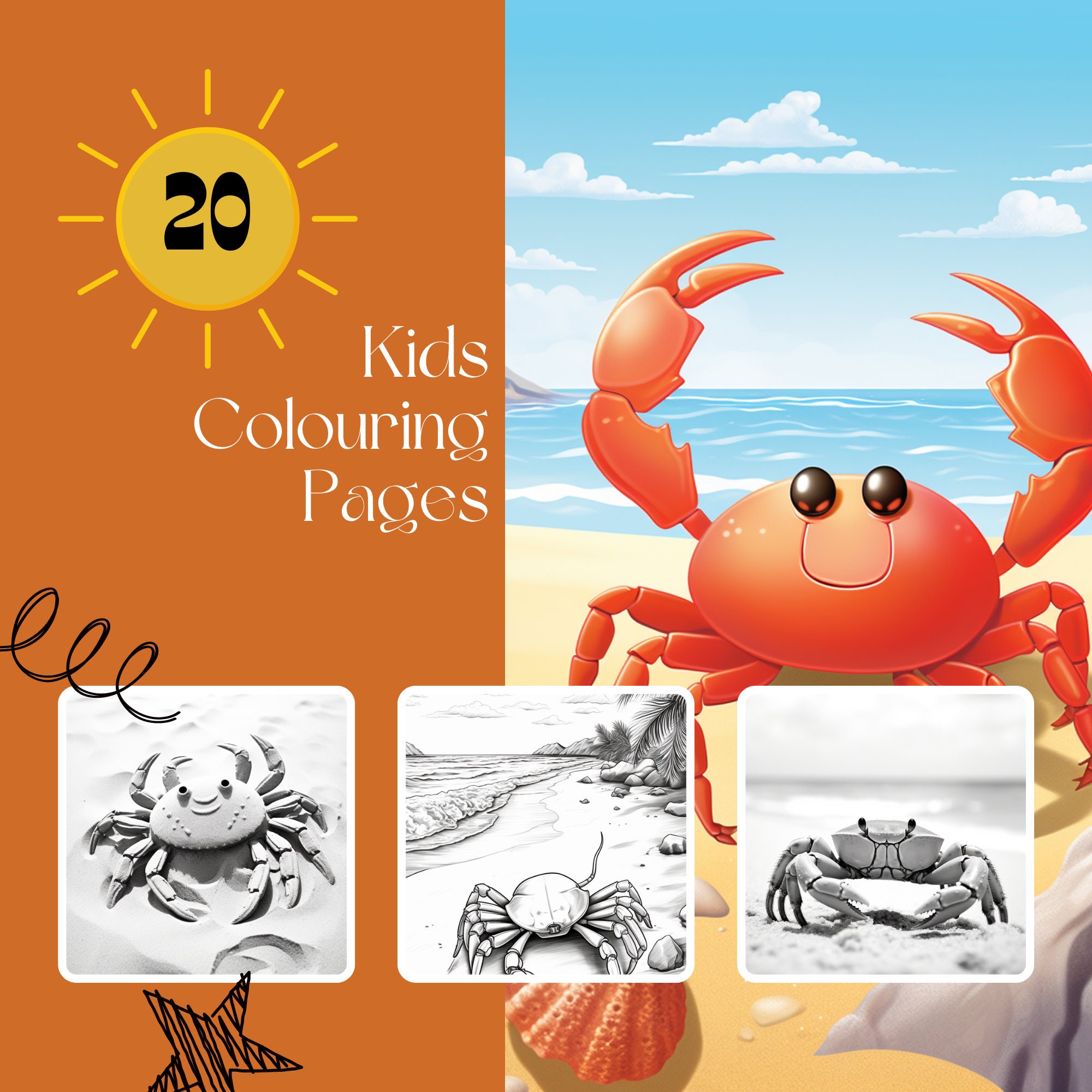 20 Crab Kids Colouring Pages, Amazing Patterns, Kids Colouring Book ...