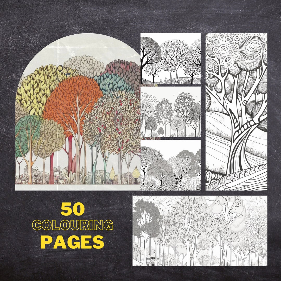 50 Tree Colouring Pages, Amazing Patterns, Adult Colouring Book ...