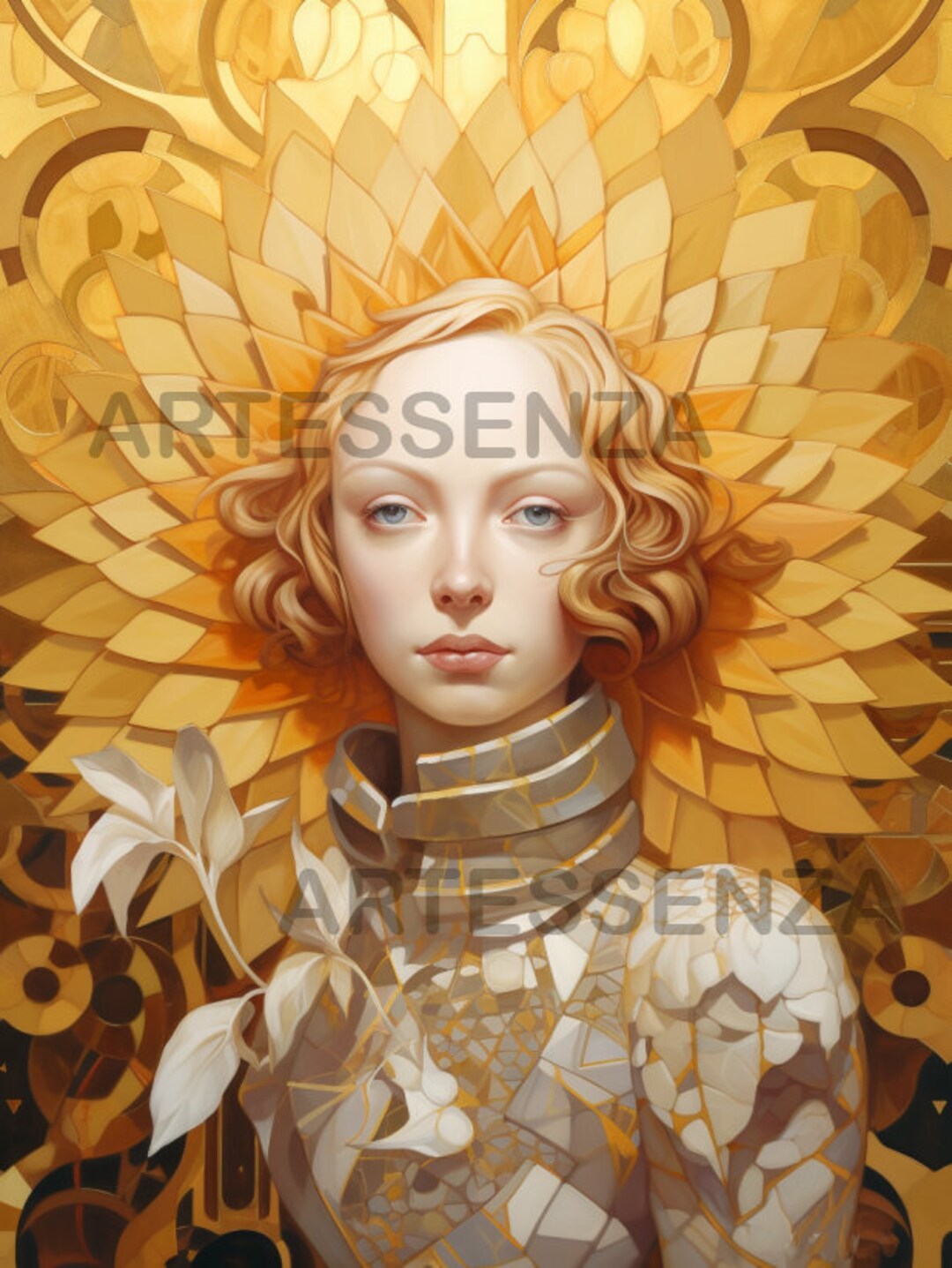 Flower Princess Digital Art Wall Art Download Art Golden Flowers - Etsy