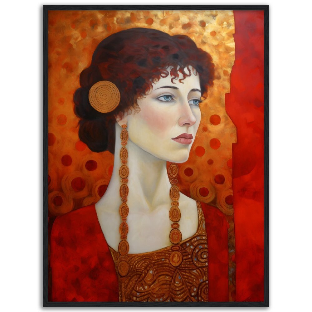 Red Lady Klimt Style Original Digital Art Wall Art Gustav Klimt Gift ...