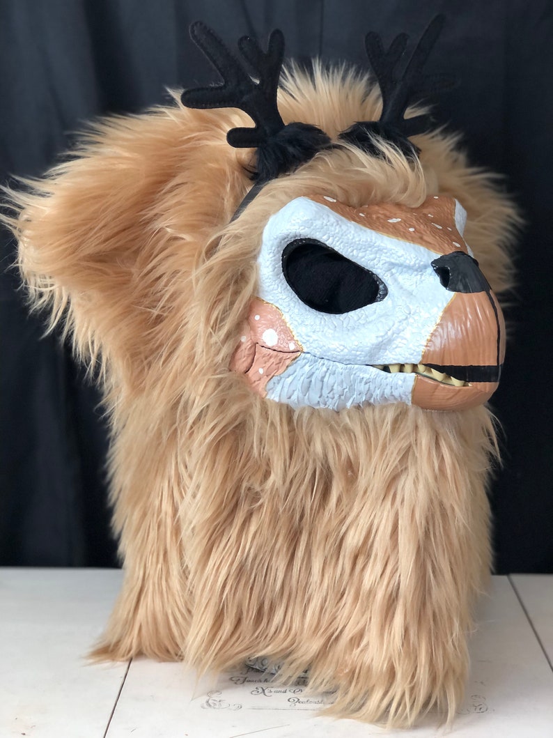 Spring Deer Dino Mask Fur Hoodie Golden Deer Furry Dino Mask Premade ...