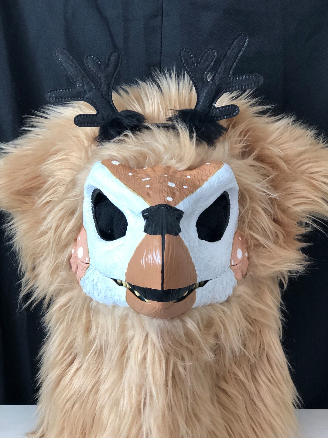 Spring Deer Dino Mask Fur Hoodie Golden Deer Furry Dino Mask Premade ...