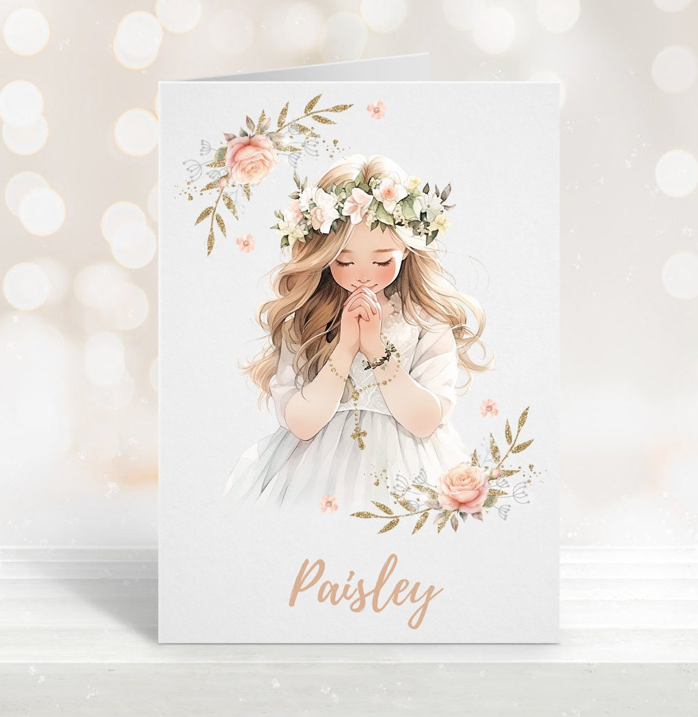 Girls Holy Communion Card/girls Baptism Card/communion Card ...