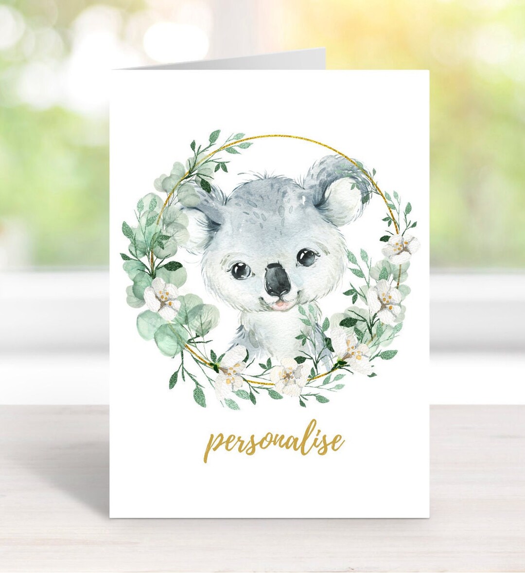 Koala Bear Card/personalised Koala Card /eucalyptus Wreath Card/cute ...