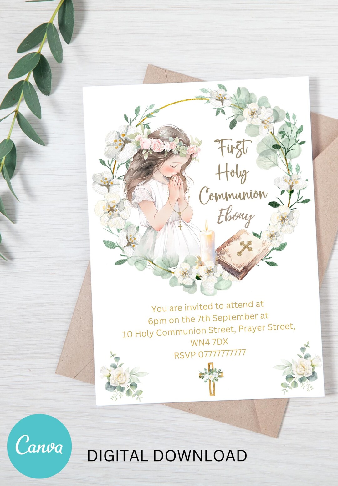 Girls First Holy Communion Personalised Digital Printable Invitation - Etsy
