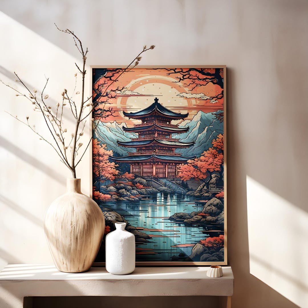 Hokusai Ukiyo-e Japanese Wall Art, Landscape Poster, Print Blue Green ...