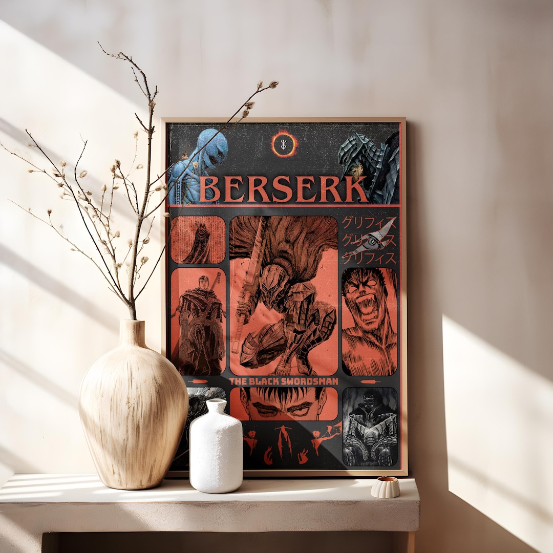 Berserk Posters, Manga Art, Anime Wall Print, Minimalist Painting, Guts ...