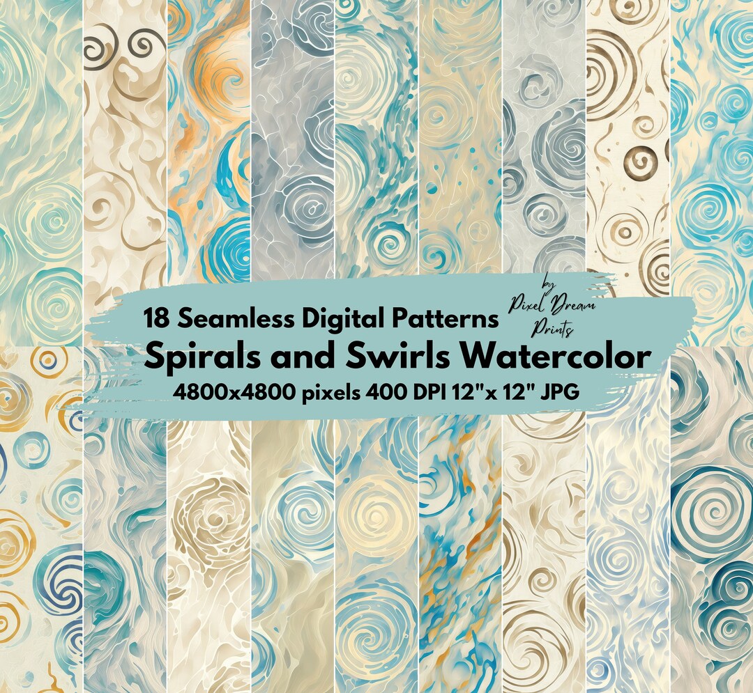 Spirals and Swirls Watercolor, Seamless Pattern, Digital Paper, DIY ...