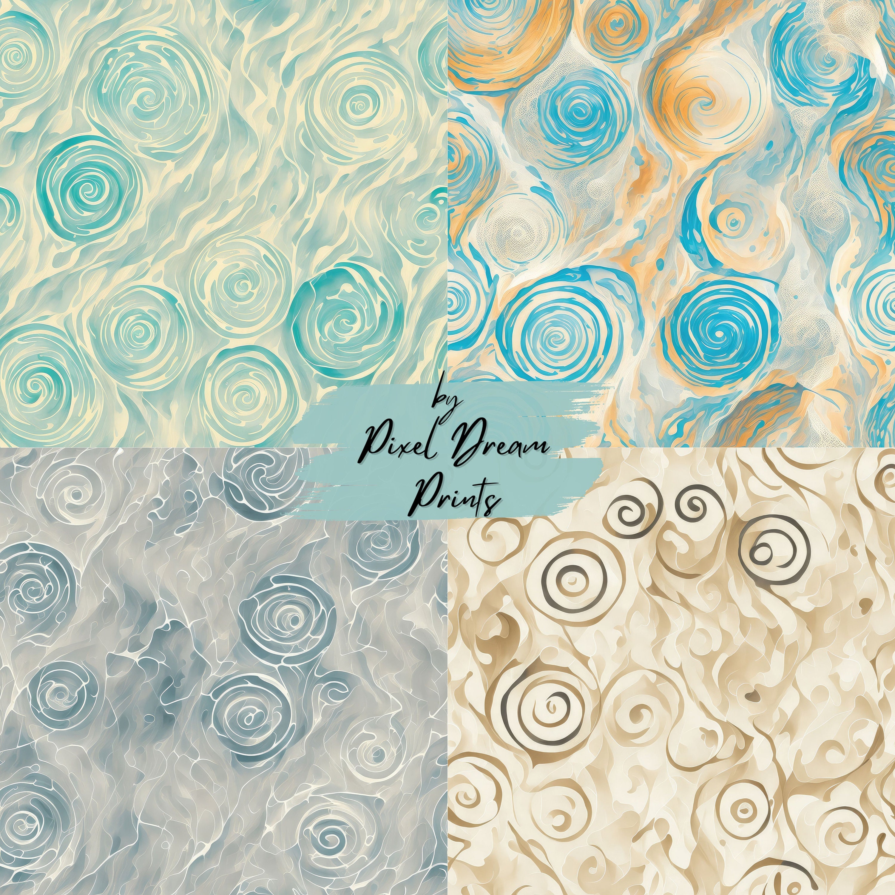 Spirals and Swirls Watercolor, Seamless Pattern, Digital Paper, DIY ...