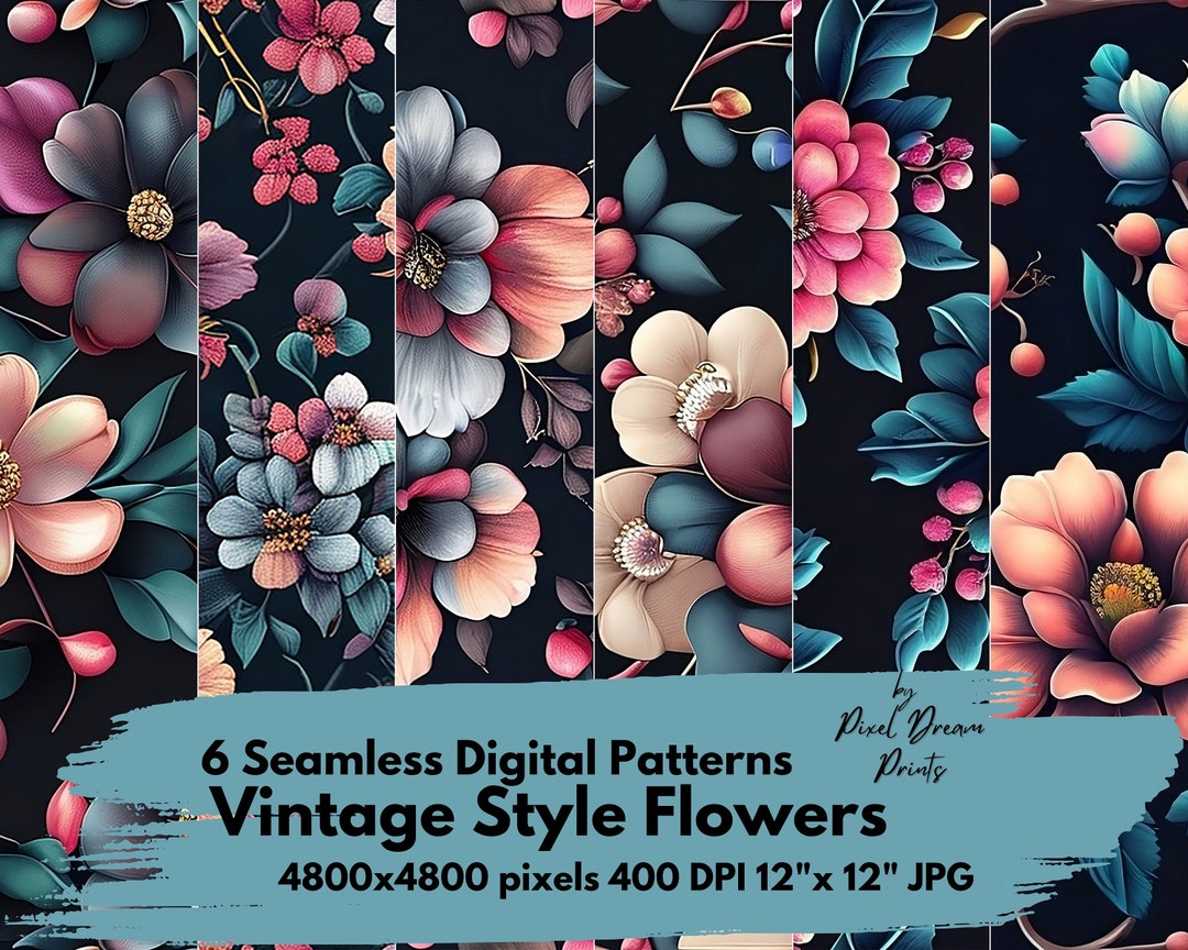 Vintage Style Flowers, Seamless Pattern, Digital Paper, for DIY Crafts ...
