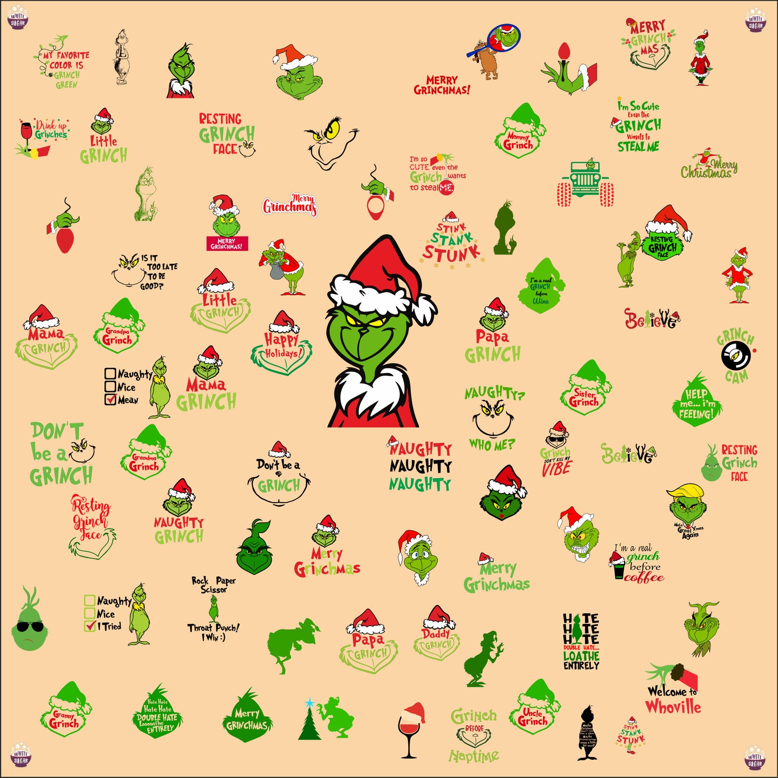 Grinch Face Svg, Grinch Hand, Grinch SVG Bundle, Grinch Ornament ...