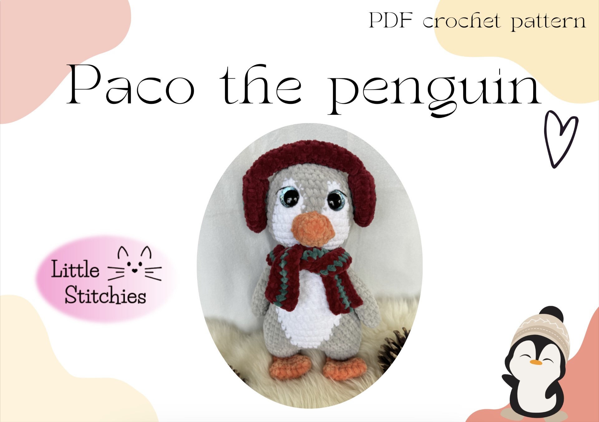 Crochet Pattern Paco the Penguin With Earmuffs and Scarf. PDF File in ...