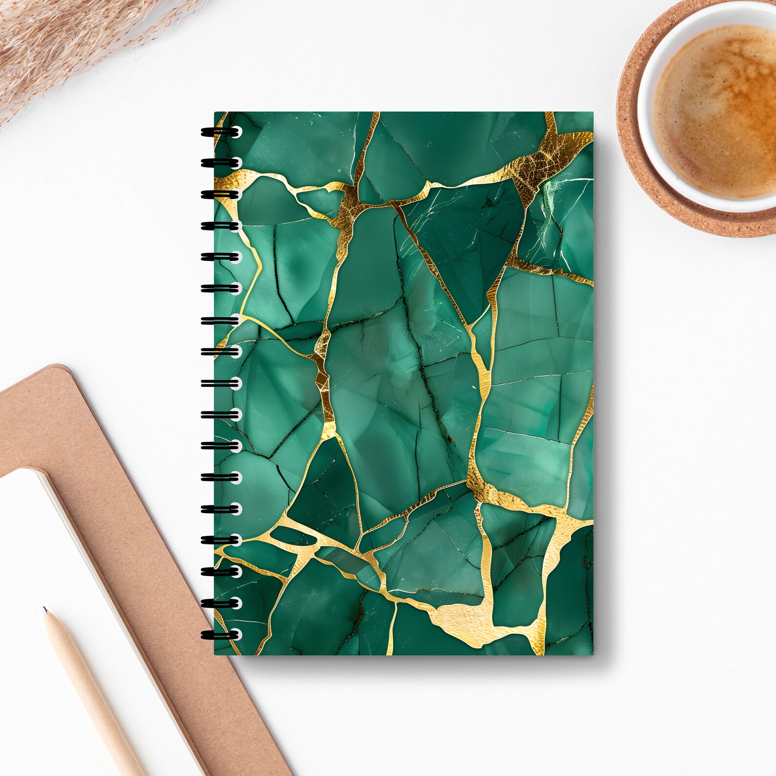 Emerald Green Kintsugi Pattern: Seamless Gold Veins PNG (digital ...