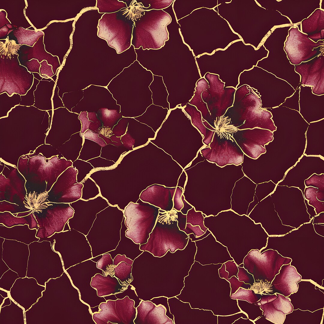 Kintsugi Pattern PNG SVG Red Flowers Kintsugi Digital Pattern Wallpaper ...