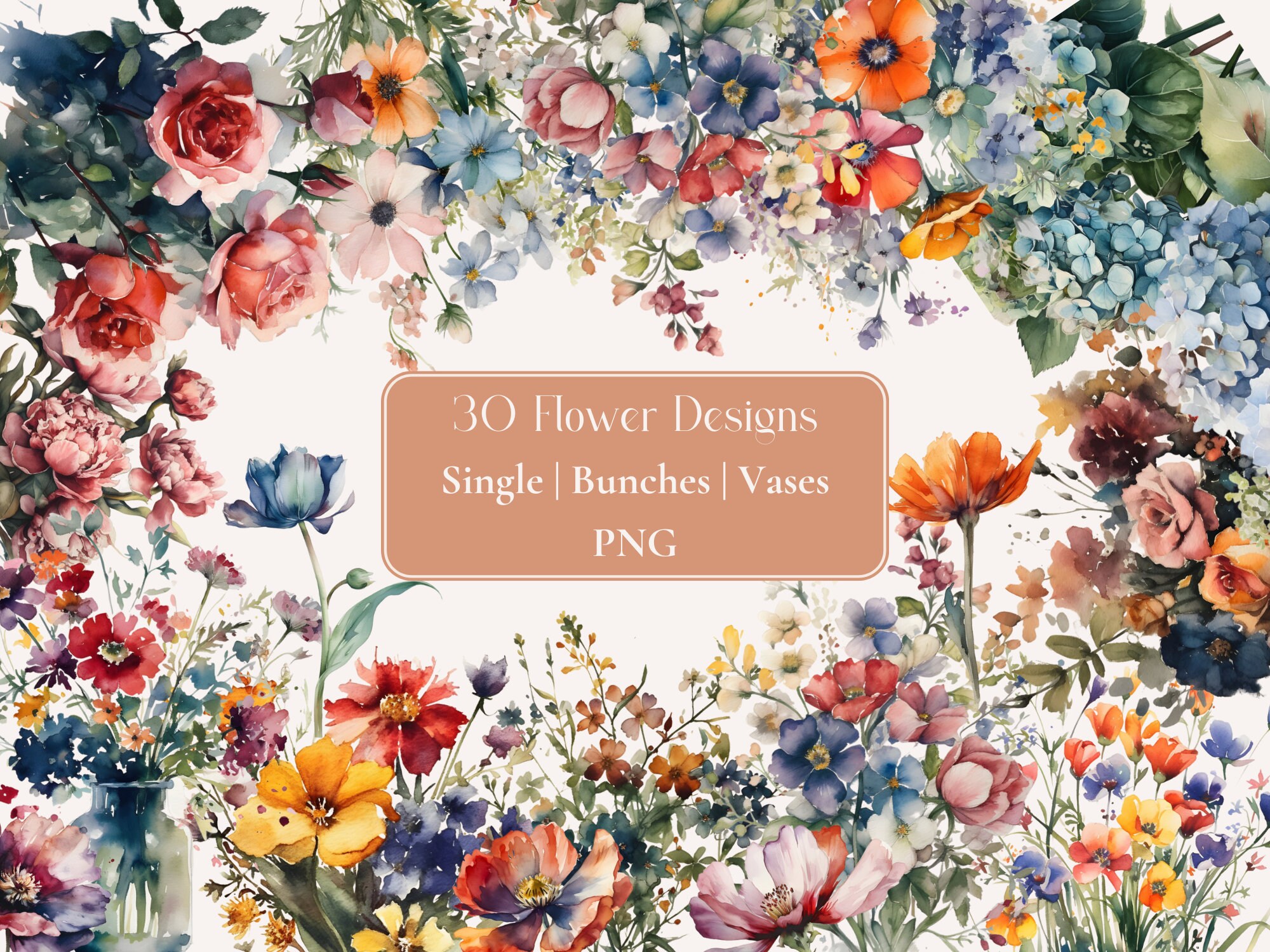 Floral SVG PNG Bundle Flowers PNG Watercolour Flower Clip Art ...