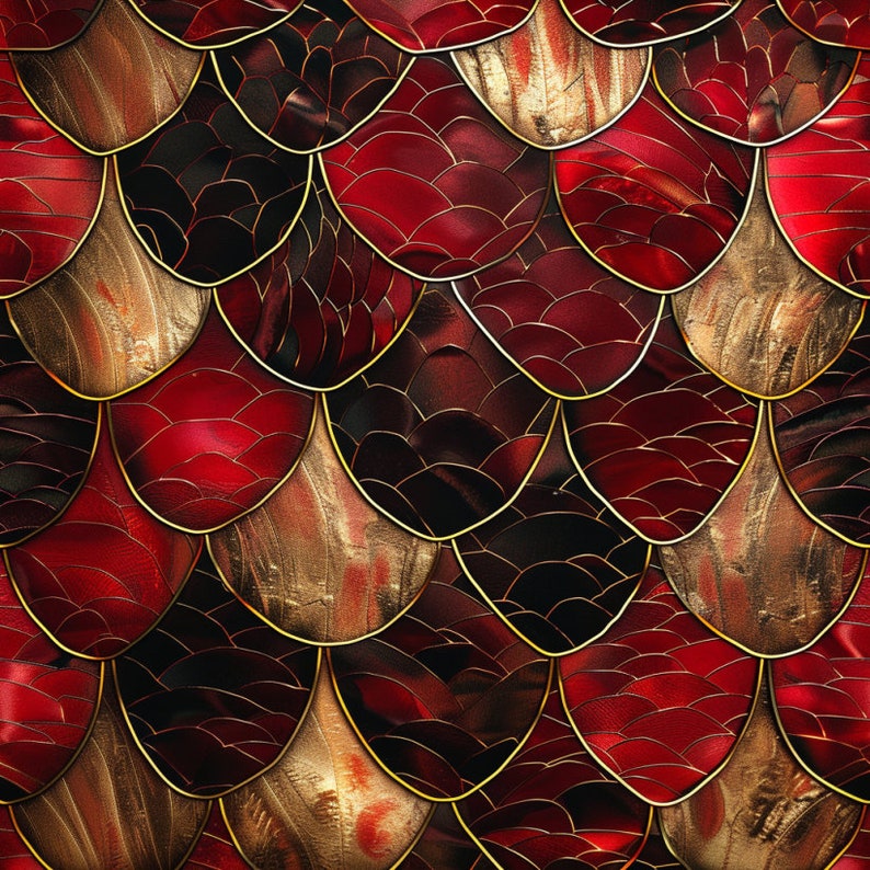 Red and Gold Dragon Scale Pattern. Digital Pattern. PNG & SVG. Digital ...