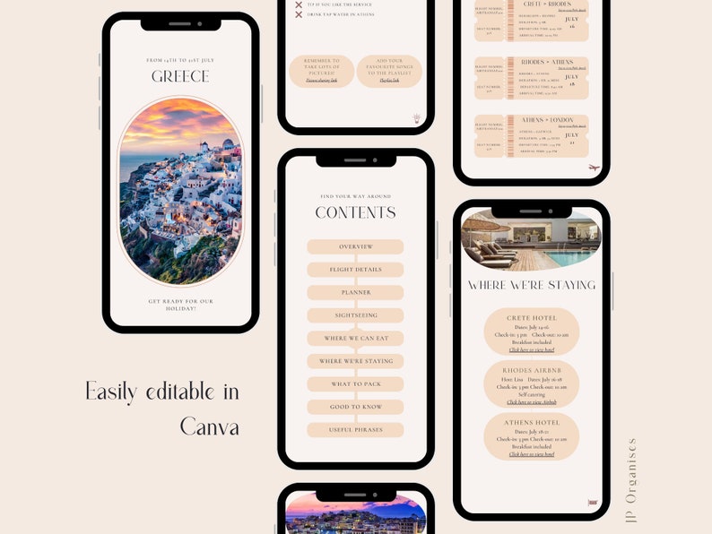 Mobile Travel Itinerary Template | Canva Trip Planner (digital Download ...