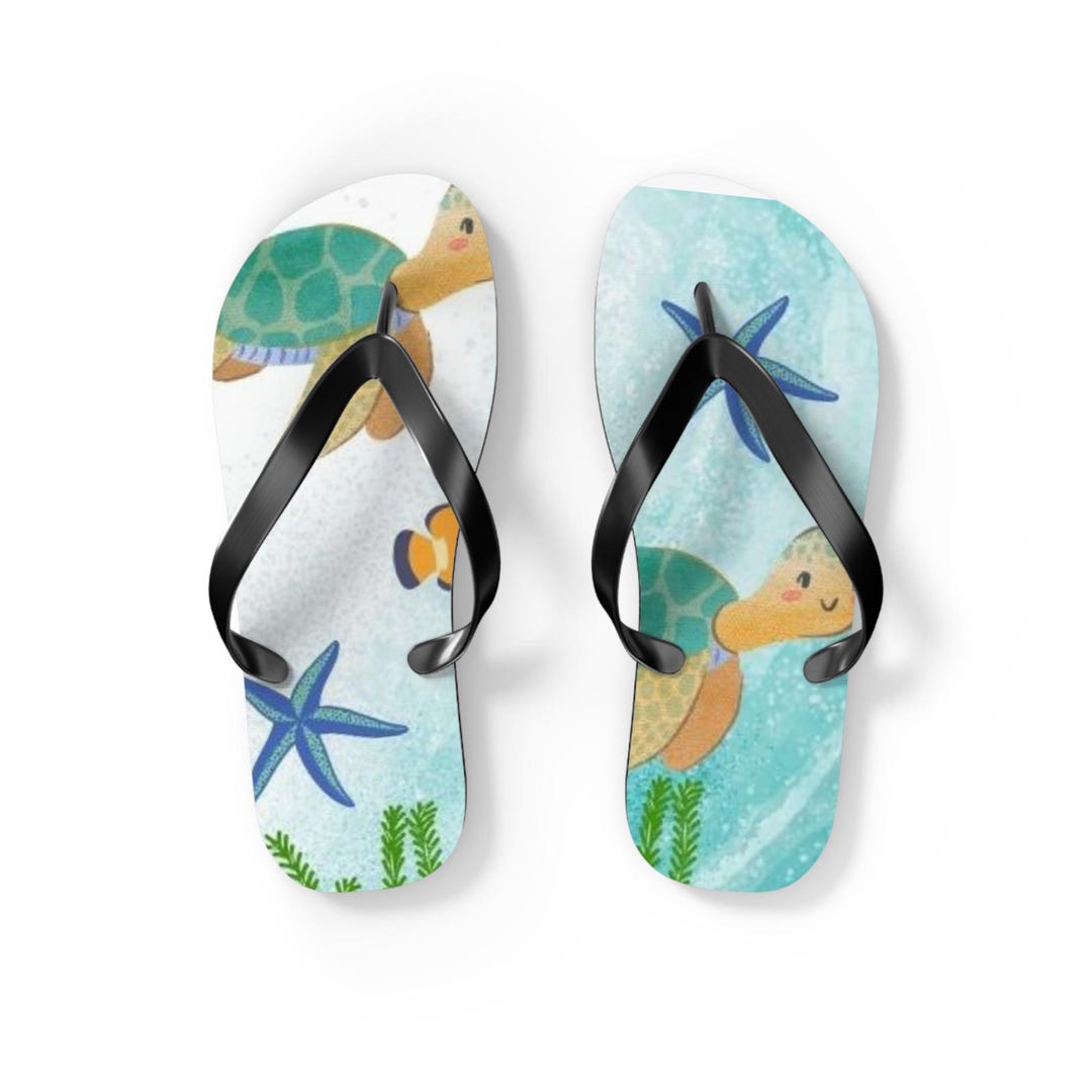 Ocean-themed Flip Flops With Sea Turtle, Starfish, and Fish Design - Etsy