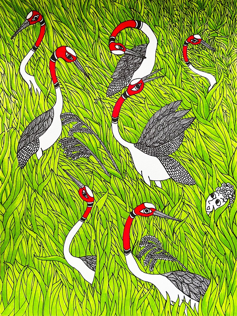 SARUS | Modern Wall Art Decor With Indian Gond Art - Etsy