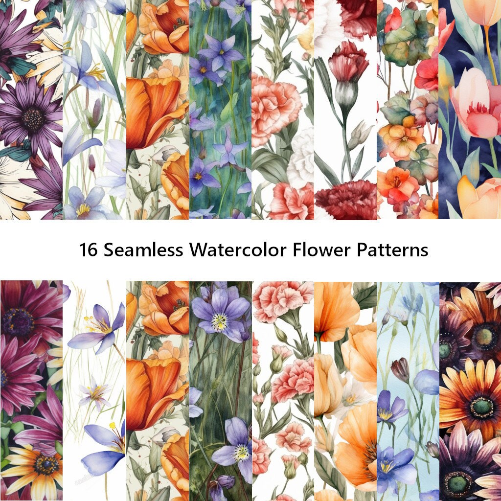16 Seamless Watercolor Flower Patterns Digital Crafting Paper - Etsy