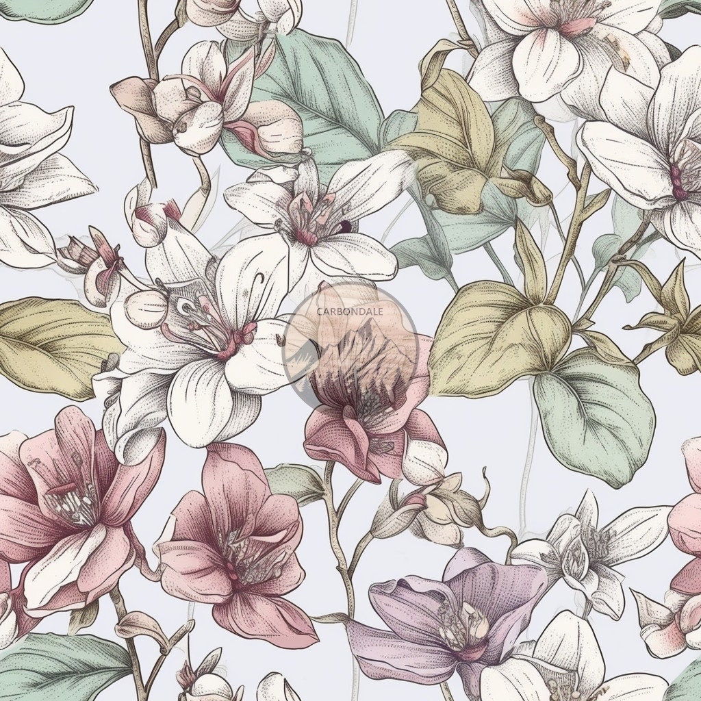 16 Seamless Watercolor Flower Patterns Pack 2 Seamless Flower Patterns African Daisy, Azalea ...