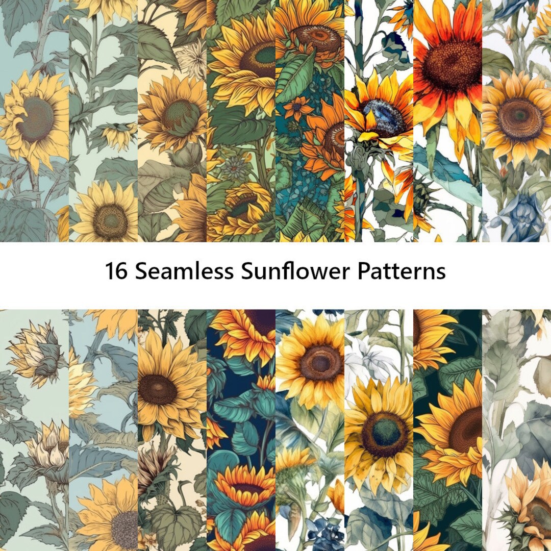 16 Seamless Sunflower Patterns - Sunflower Digital Paper for Digital ...