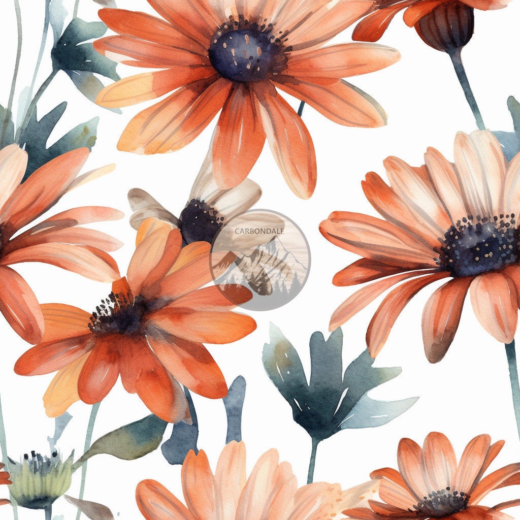 16 Seamless Watercolor Flower Patterns Pack 2 Seamless Flower Patterns African Daisy, Azalea ...