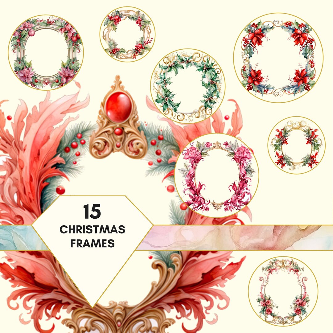 Christmas Frames Clipart Clipart, Christmas Postcard, Download, INSTANT ...