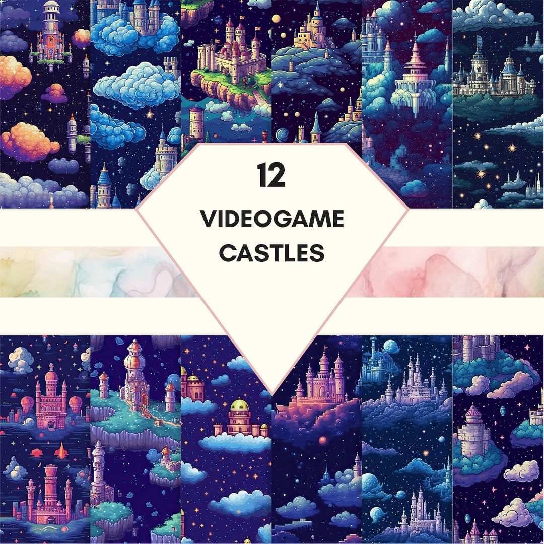 Video Game Castles I Seamless Pattern Digital Paper, Seamless Texture ...
