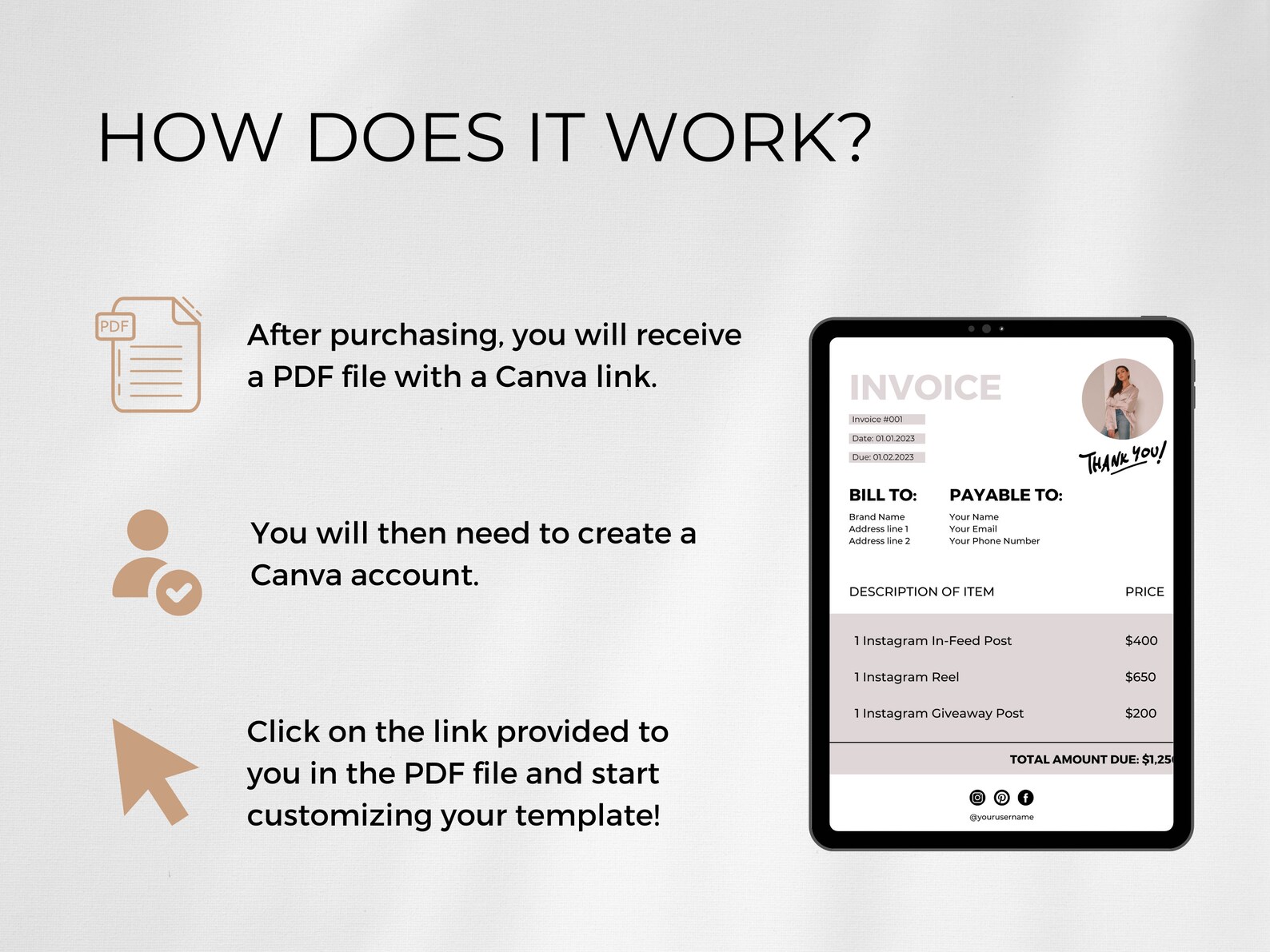 Editable Influencer Invoice Template, Canva Design for Content Creators ...