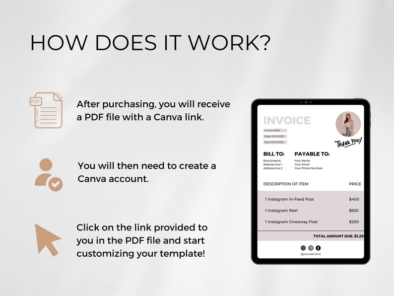 Editable Influencer Invoice Template, Canva Design for Content Creators ...