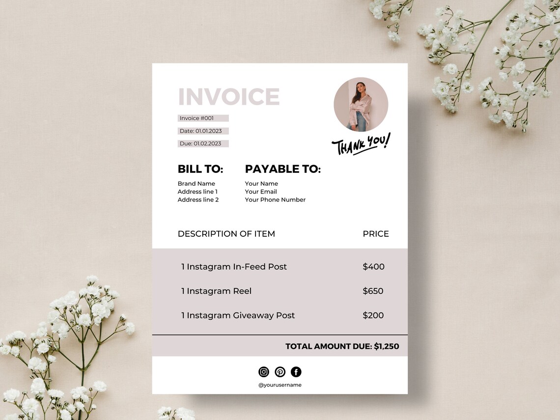 Editable Influencer Invoice Template, Canva Design for Content Creators ...