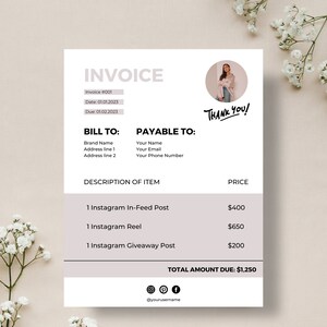 Editable Influencer Invoice Template, Canva Design for Content Creators ...
