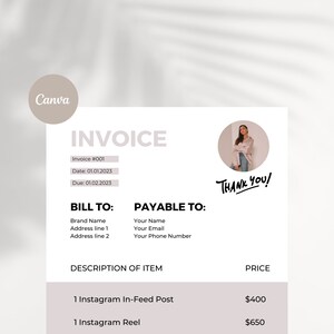 Editable Influencer Invoice Template, Canva Design for Content Creators ...
