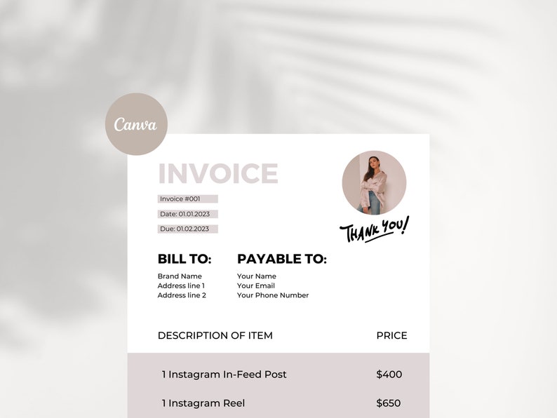 Editable Influencer Invoice Template, Canva Design for Content Creators ...