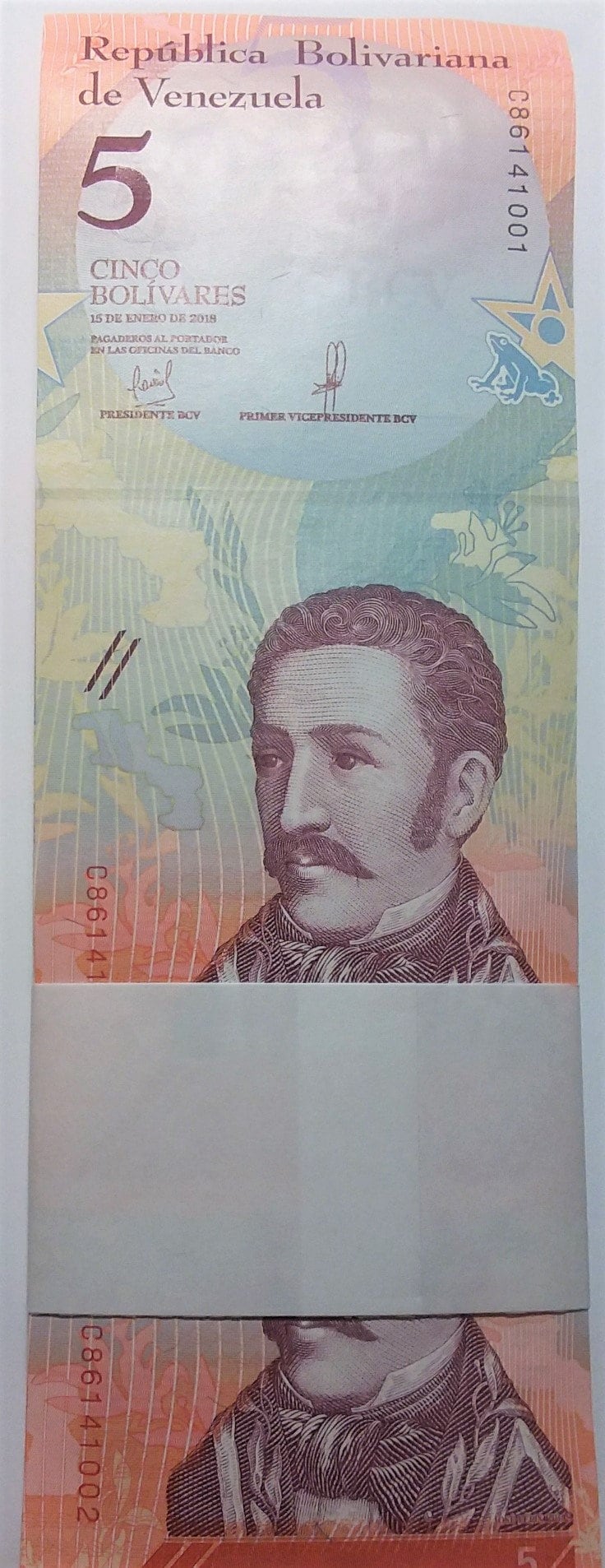 1 BUNDLE 100 Pcs Bank Notes VENEZUELA 5 Bolivar UNCIRCULATED Recounted ...
