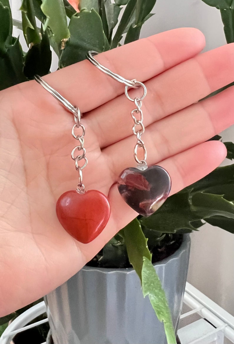 Natural Stone Heart Keychains, Personalized Keychain Heart Shape, Red ...