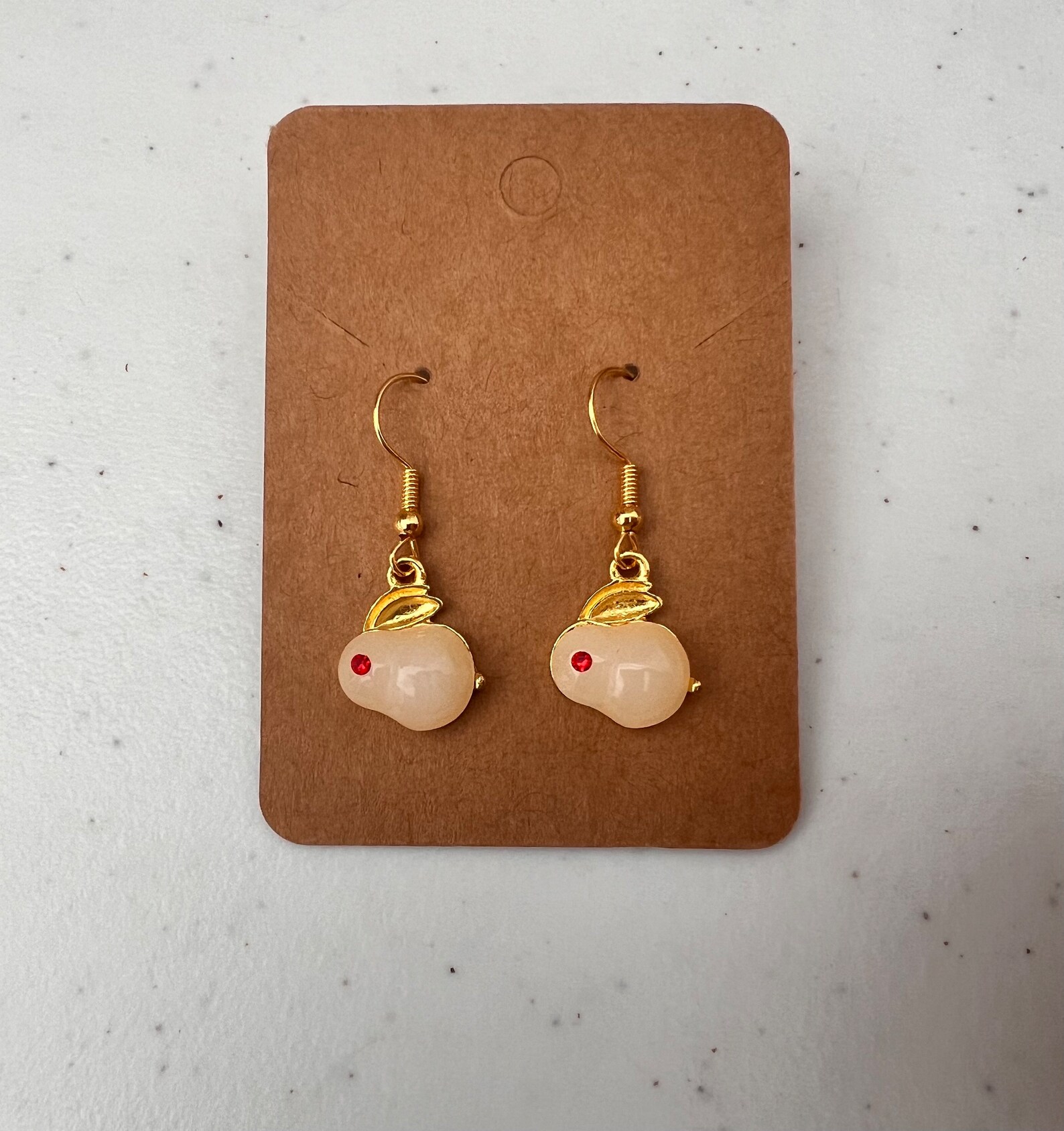 White Jade Rabbit Earring, Golden Ears Rabbit Bunny Earring Dangle ...