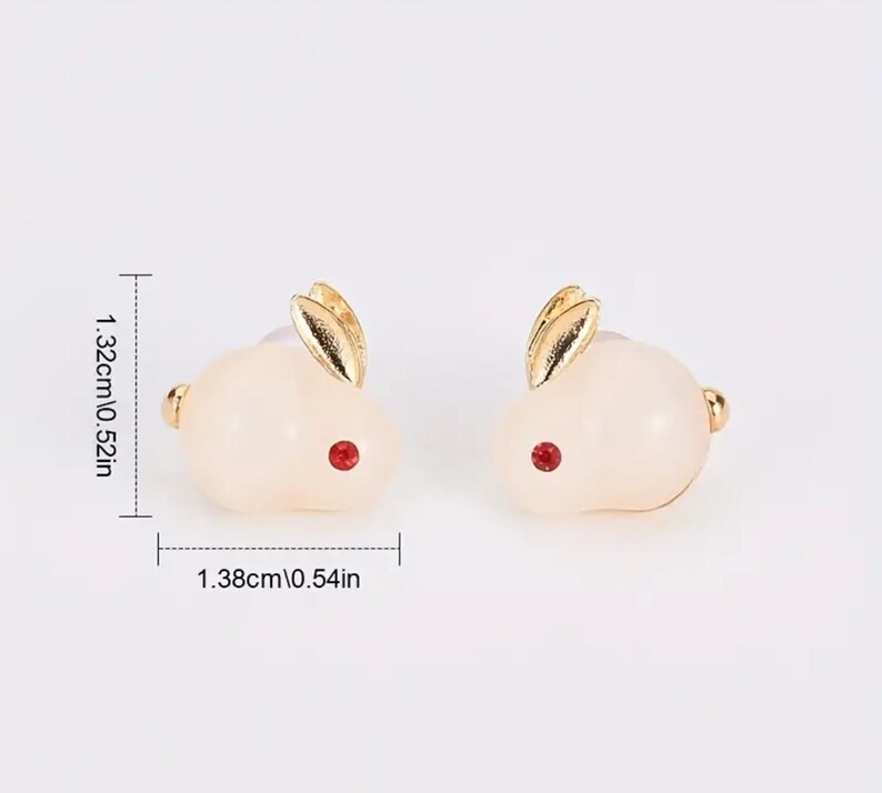White Jade Rabbit Earring, Golden Ears Rabbit Bunny Earring Dangle ...
