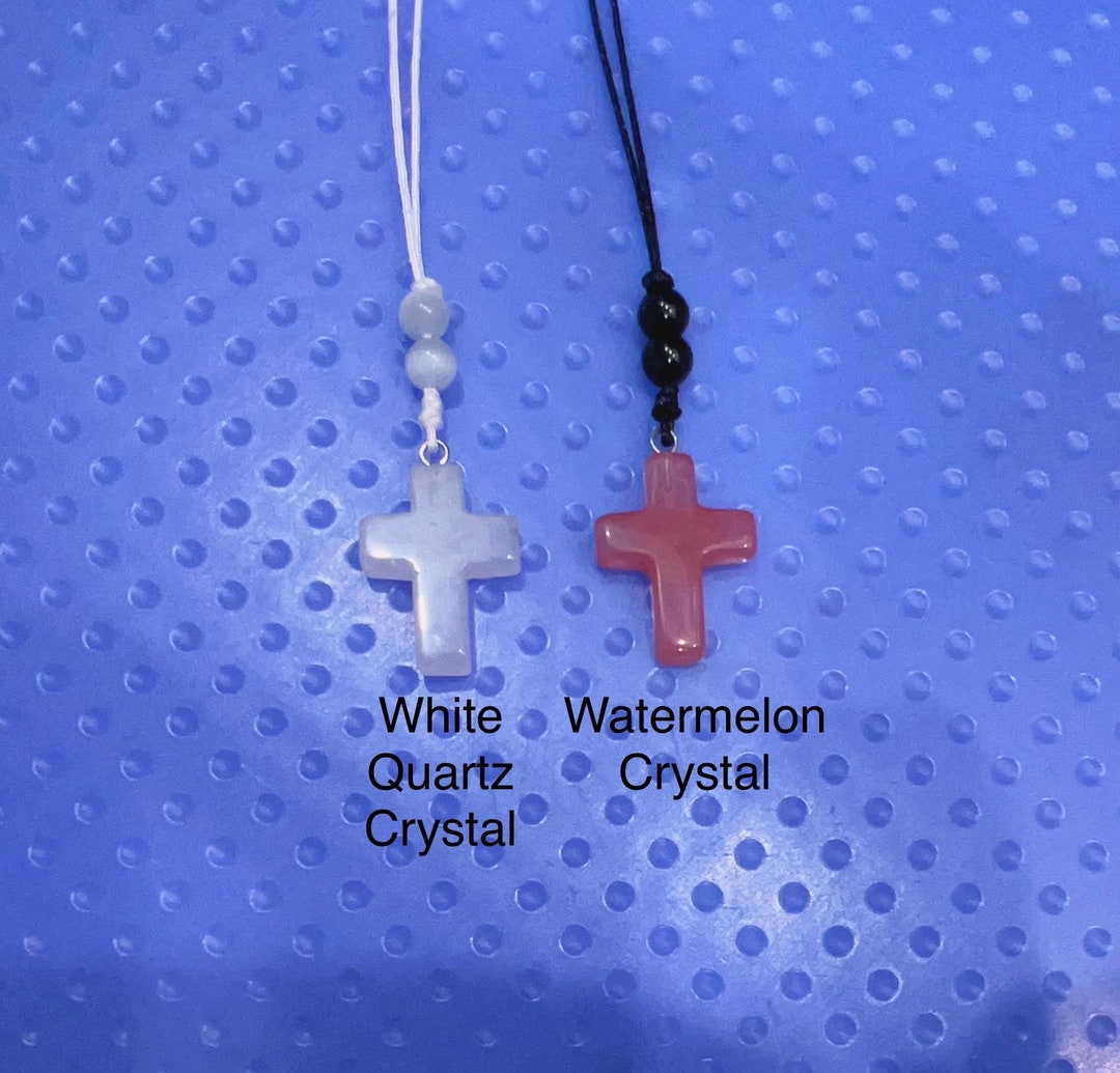 Cross Car Mirror Hangers, Natural White Quartz Crystal Cross Car Charm ...