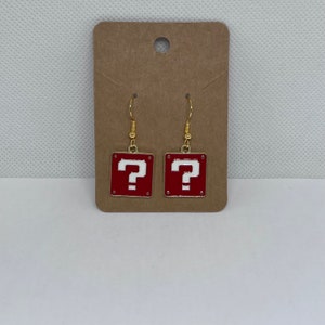 Super Mario Earrings, Princess Peach Earrings, Red Lucky Block Earring ...
