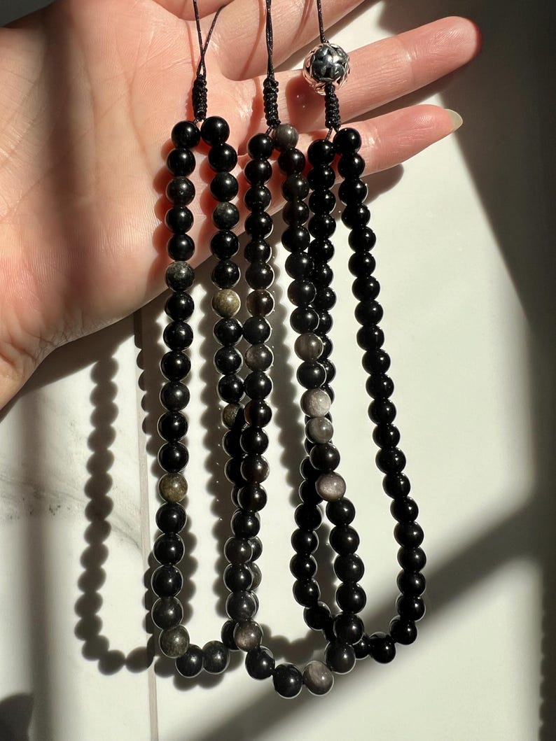 Obsidian Stone Beaded Wrist Strap, Black Phone Wrist Strap, Camera ...