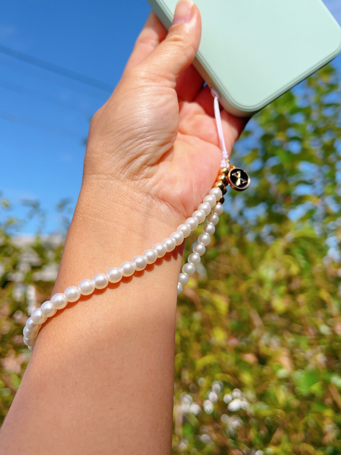 Faux Pearl Beaded Phone Wrist Strap, Personalized Phone Wristlet ...