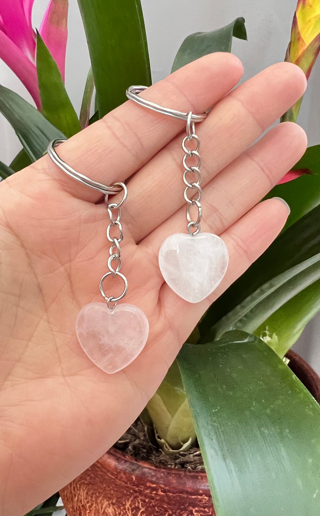 Crystal Heart Keychain, Personalized Keychain, Rose Quartz Keychain ...