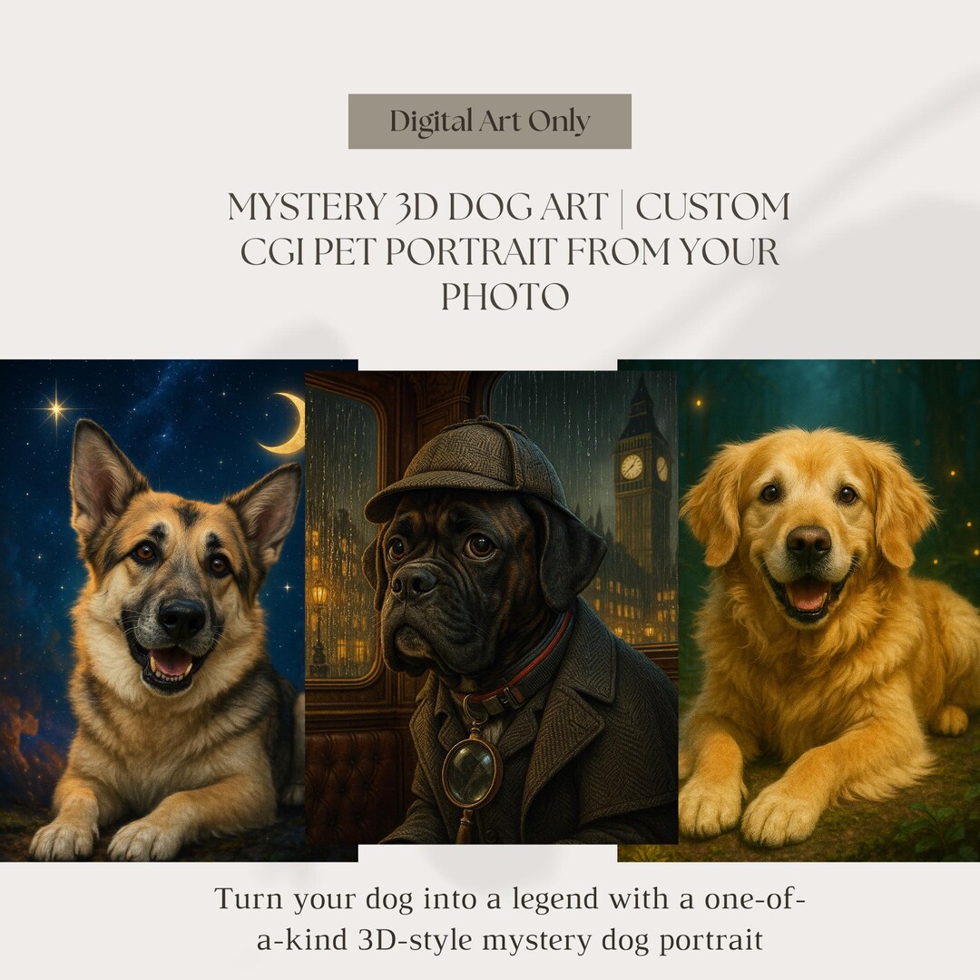 Mystery 3D Dog Art | Digital Art | Custom CGI Pet Portrait From Your ...