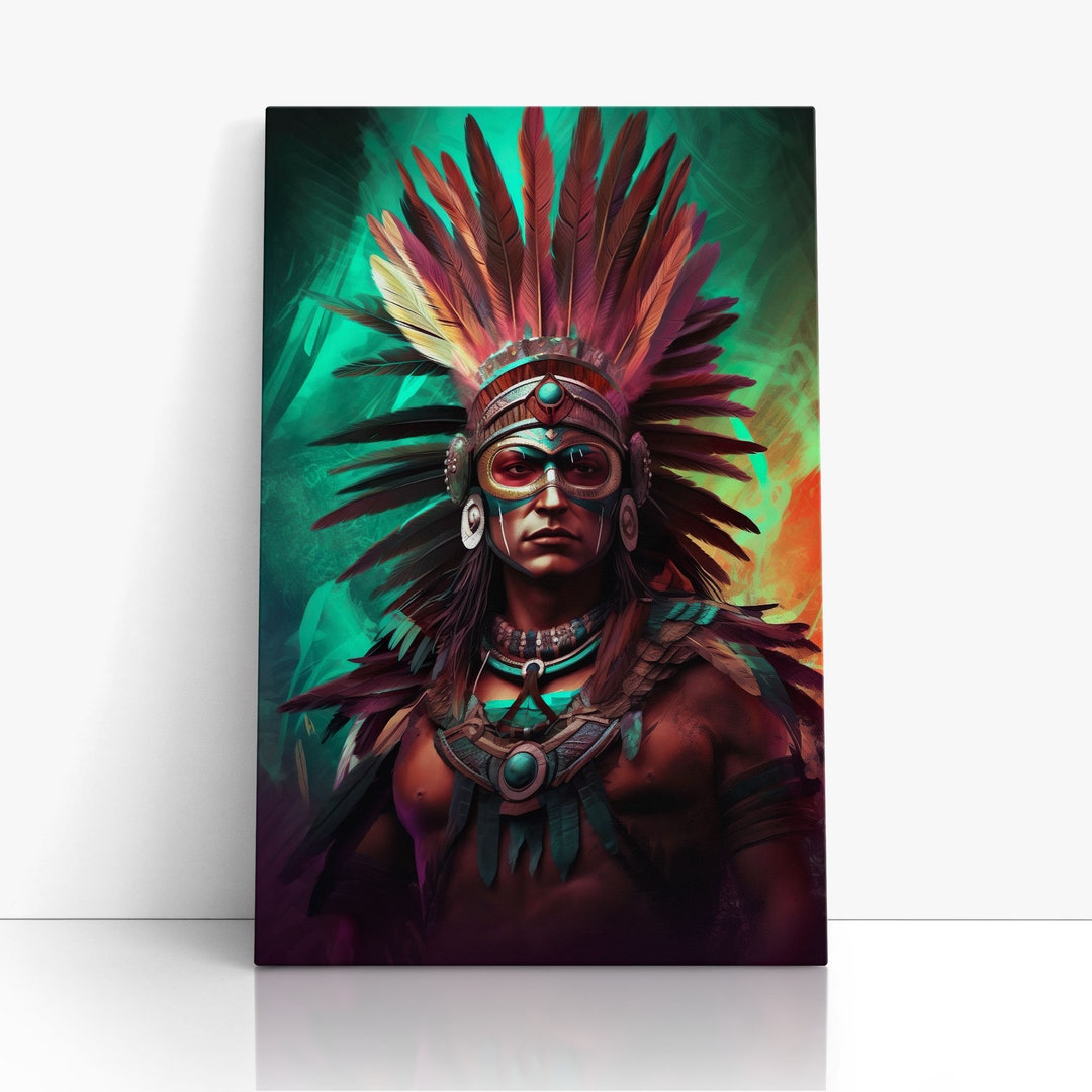 Aztec Warrior Painting Style Canvas/acrylic Wall Art 3 - Etsy
