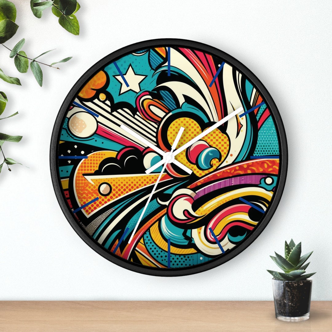 Pop Art Wall Clock Bold and Colorful Abstract Design, Vibrant Retro ...