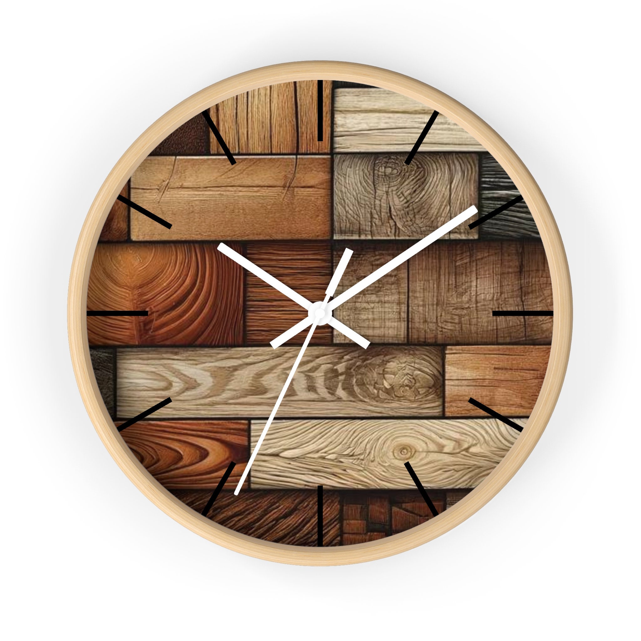 Rustic Wood Grain Wall Clock Natural Wood Textures, Farmhouse Decor ...